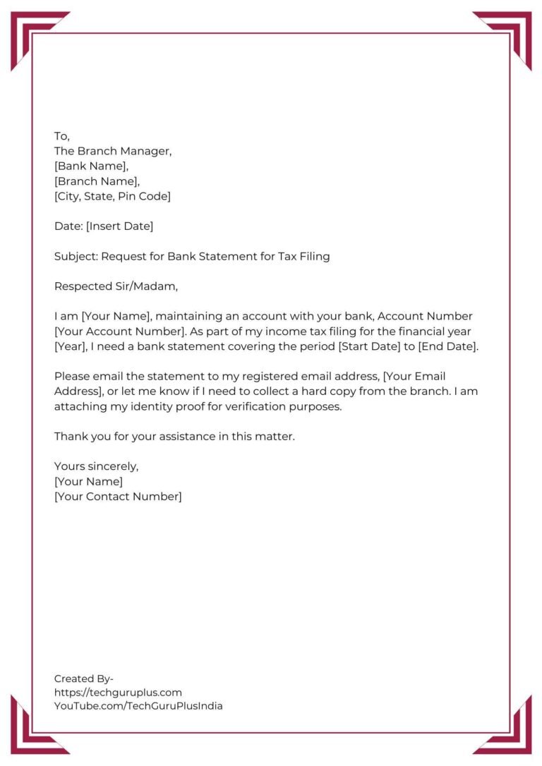 Application for Requesting a Bank Statement [5 Format]