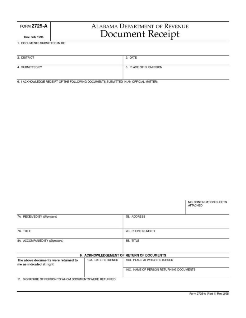 Alabama Document Receipt 2725-A Form Download in PDF
