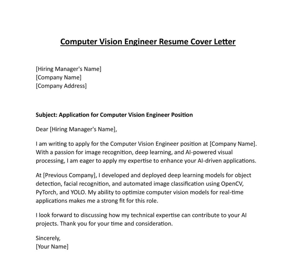 AI Engineer Job Resume Cover Letter (5 Templates) Download in Word (.docx)