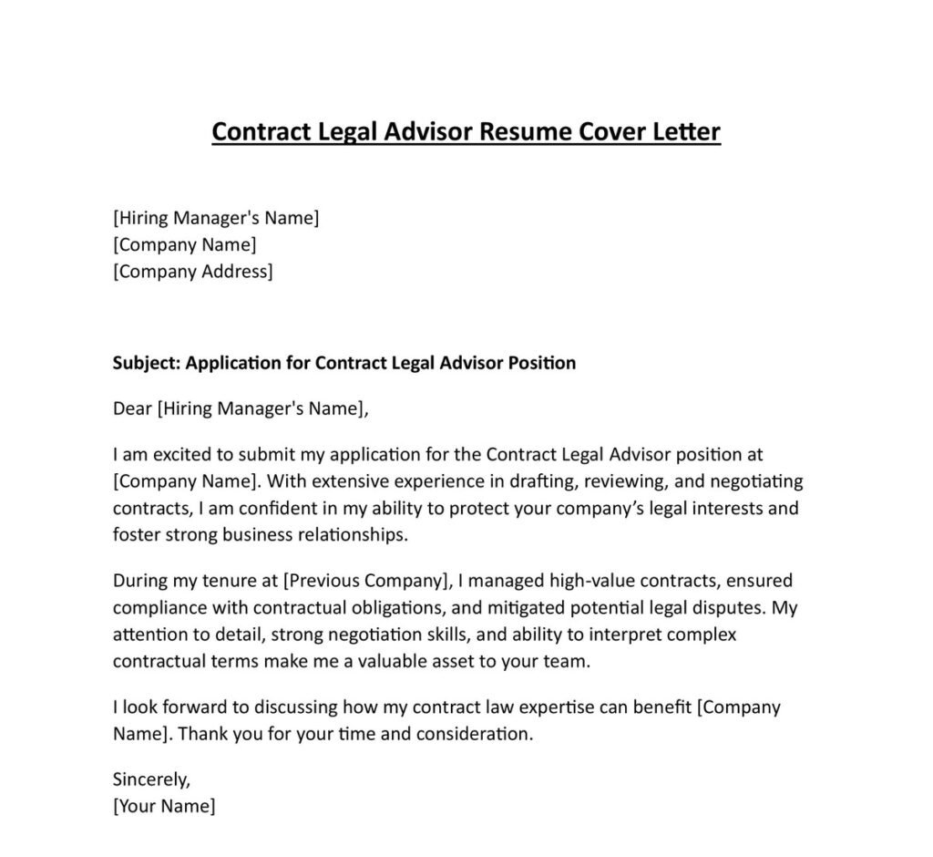 Legal Advisor Job Resume Cover Letter (5 Templates) Download in Word ...