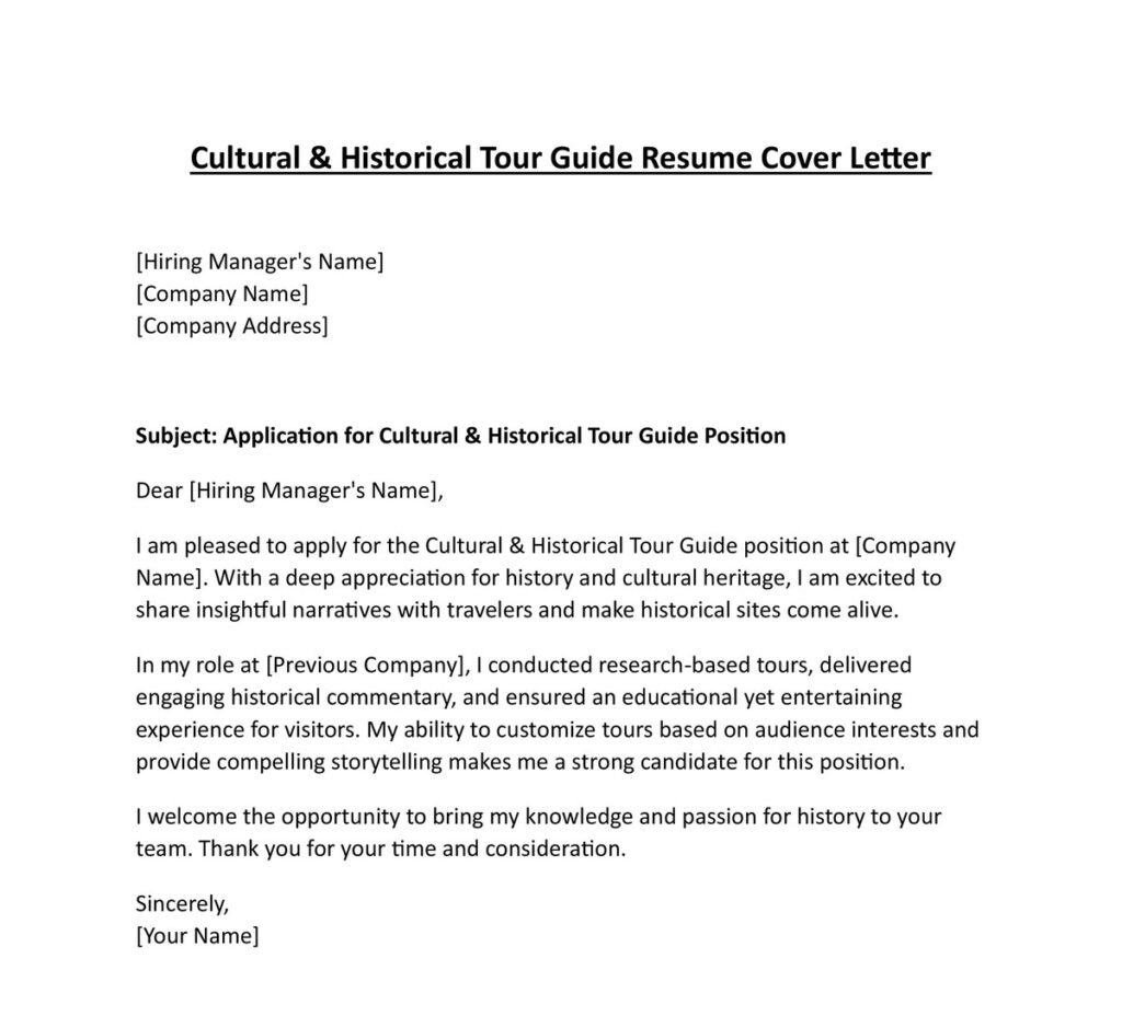 Tour Guide Job Resume Cover Letter (5 Templates) Download in Word (.docx)