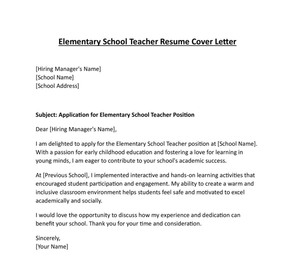 Teacher Job Resume Cover Letter (5 Templates) Download in Word (.docx)