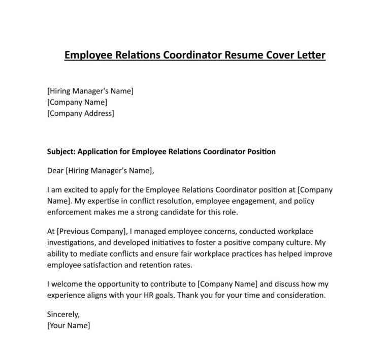 Human Resources Coordinator Job Resume Cover Letter (5 Templates ...