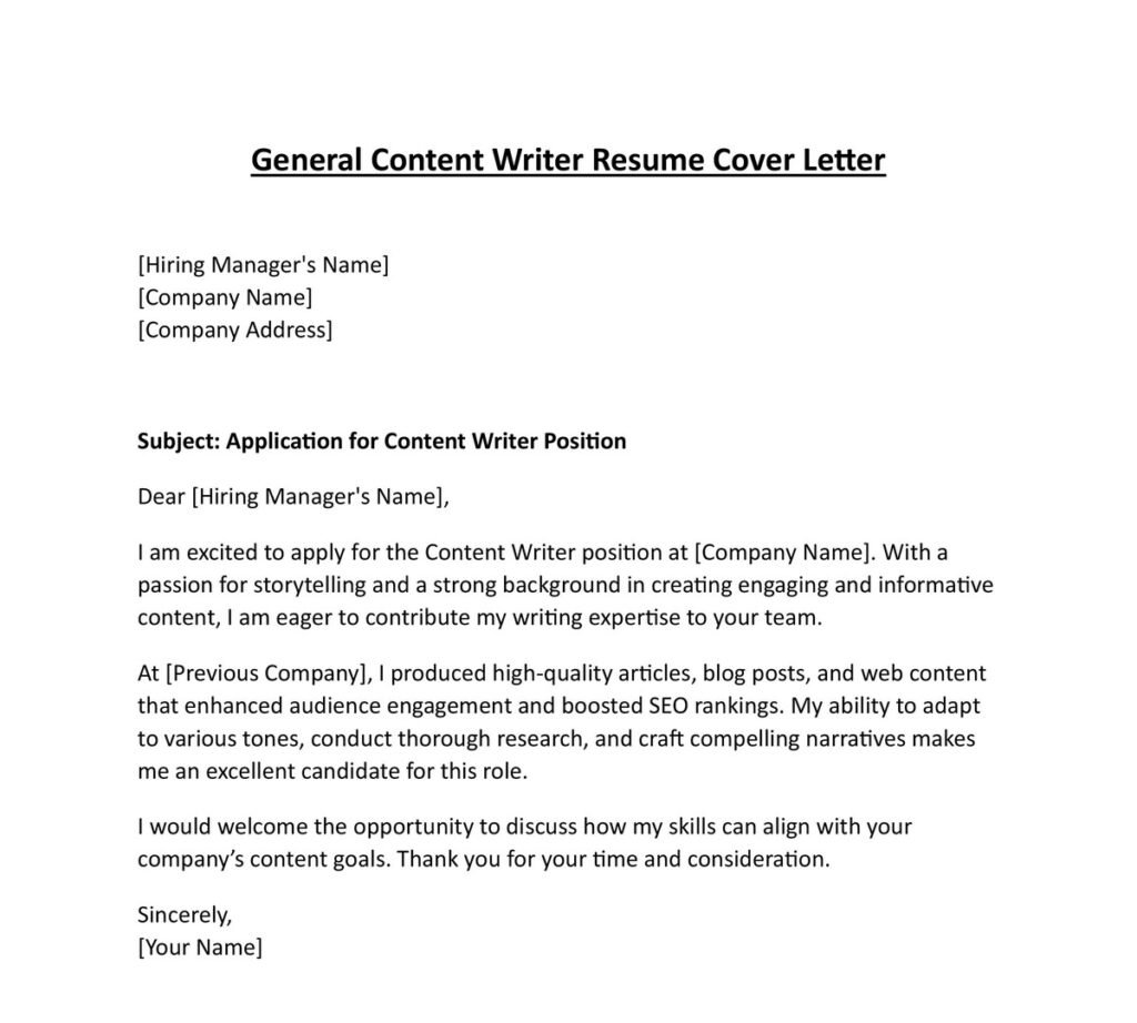 Content Writer Job Resume Cover Letter (5 Templates) Download in Word ...