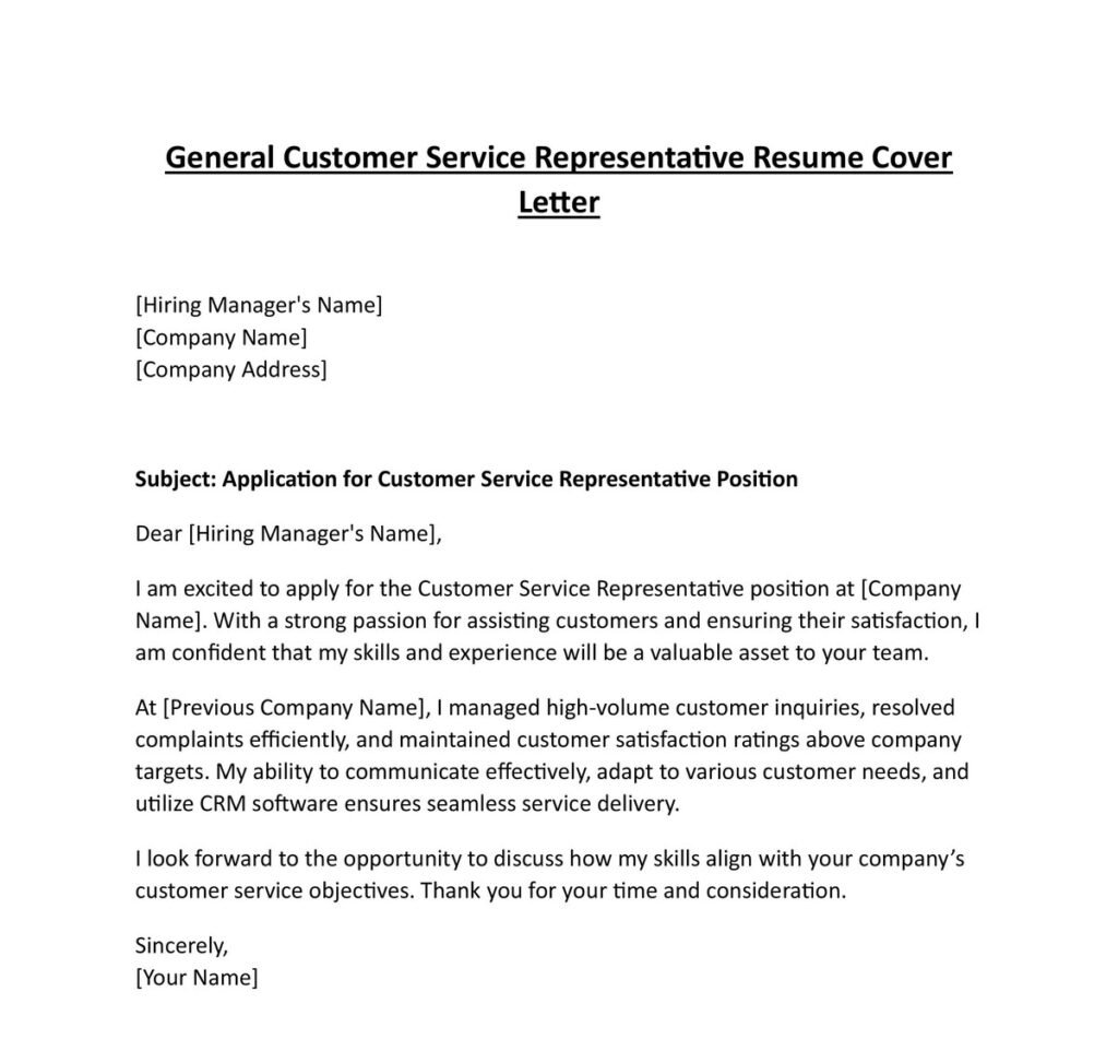 Customer Service Representative Job Resume Cover Letter (5 Templates ...