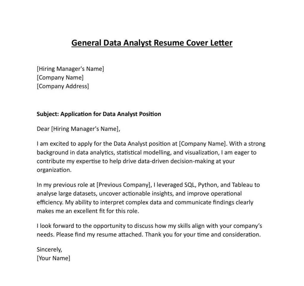Data Analyst Job Resume Cover Letter (5 Templates) Download in Word (.docx)
