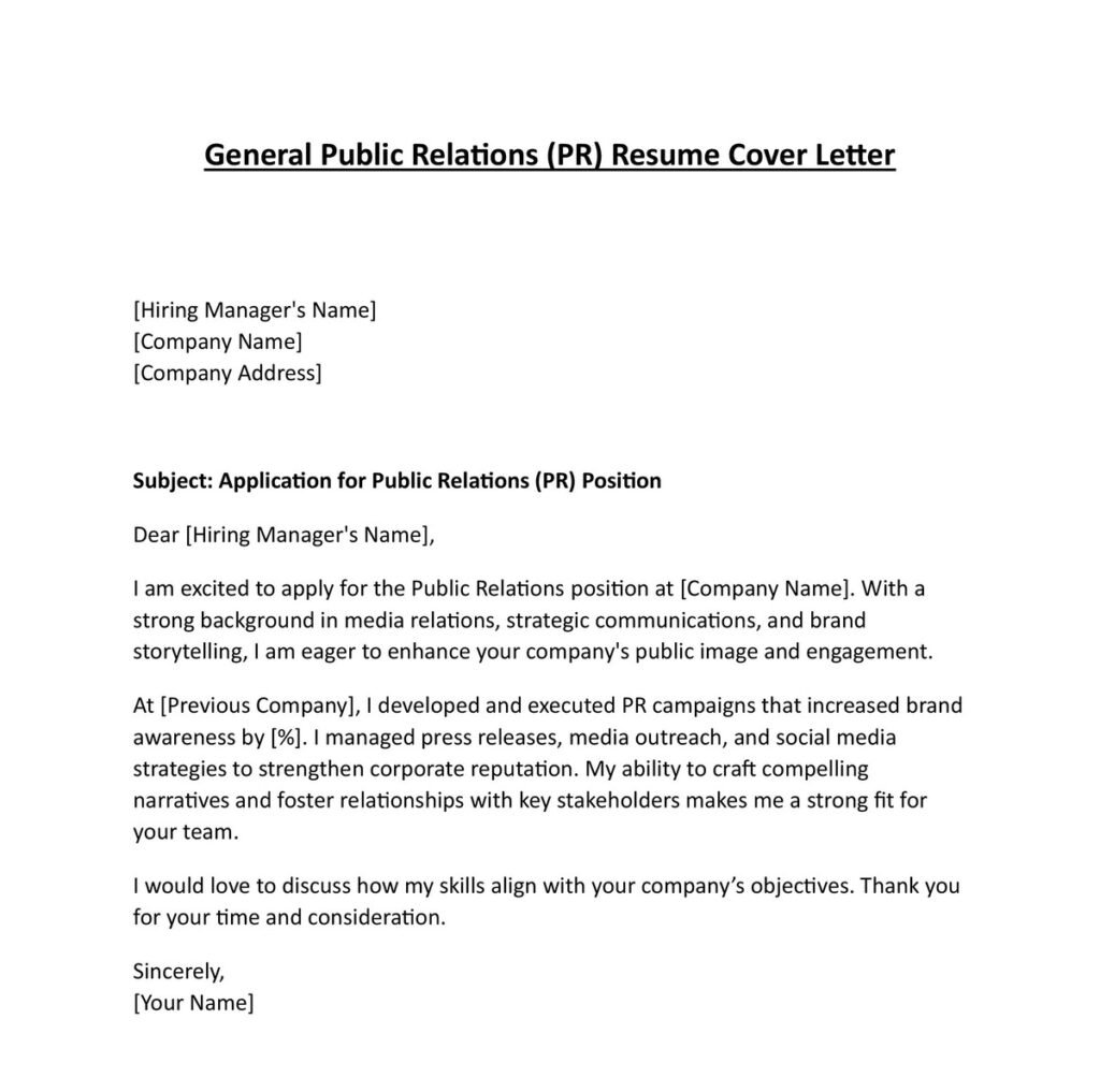 Public Relations (PR) Job Resume Cover Letter (5 Templates) Download in ...