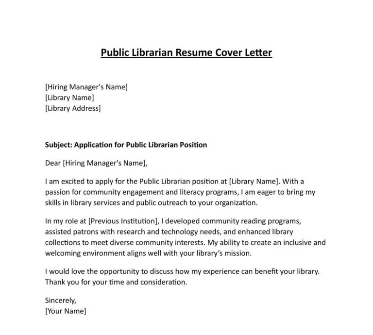 Librarian Job Resume Cover Letter (5 Templates) Download in Word (.docx)