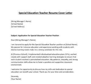 Teacher Job Resume Cover Letter (5 Templates) Download in Word (.docx)