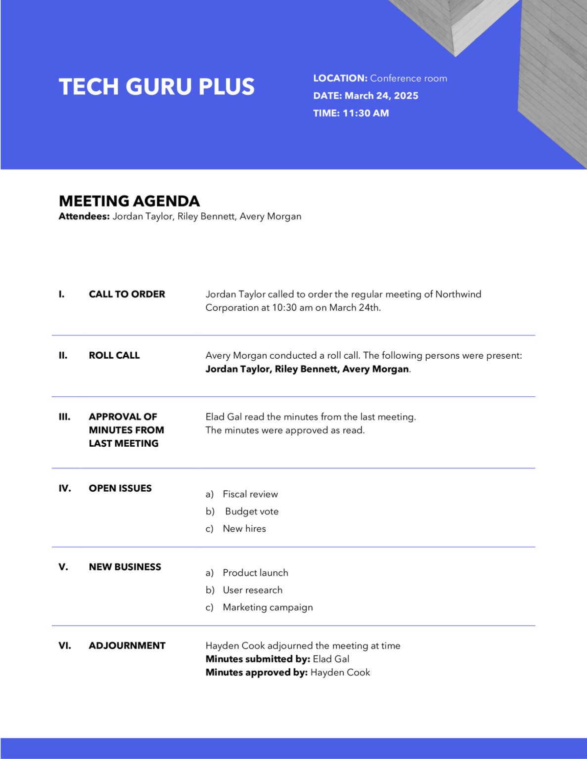 Classic Team Meeting Agenda Templates Download in Word (.docx)