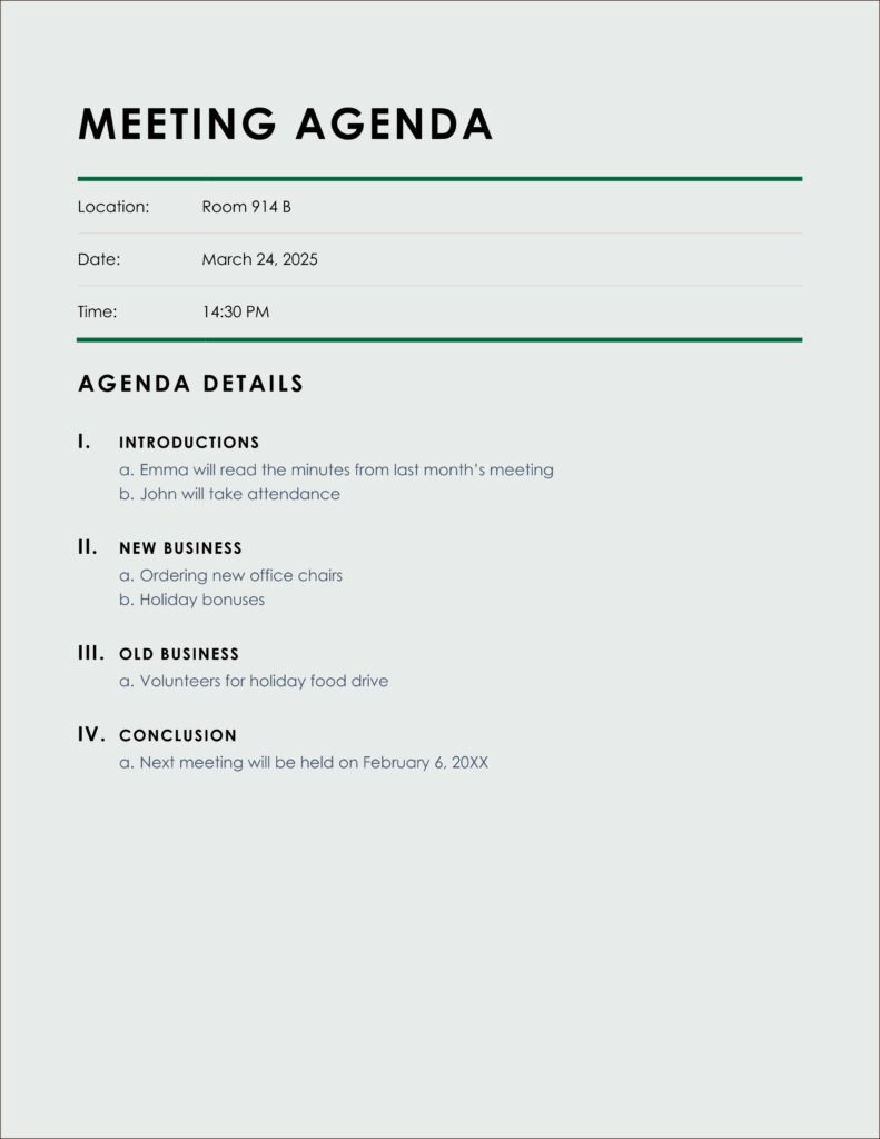 Professional Corporate Meeting Agenda Templates Download in Word (.docx)