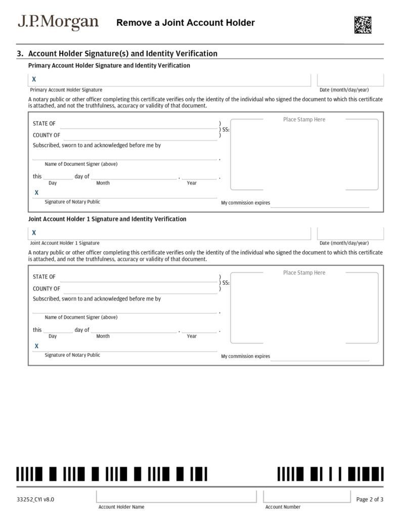 J.P Morgan - Joint Tenant Removal Request Application Form in PDF Download