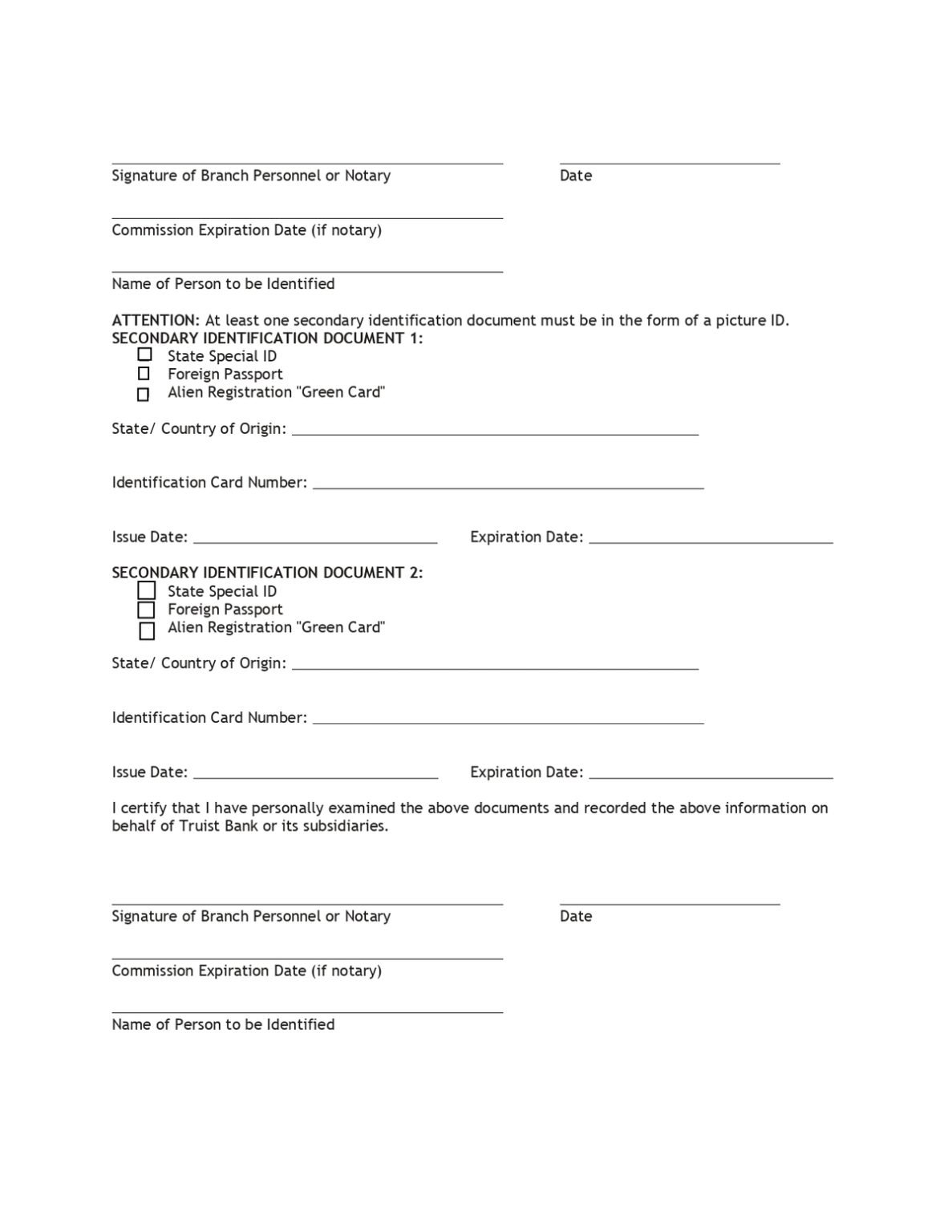 Truist - Patriot Act Verification Form in PDF Download