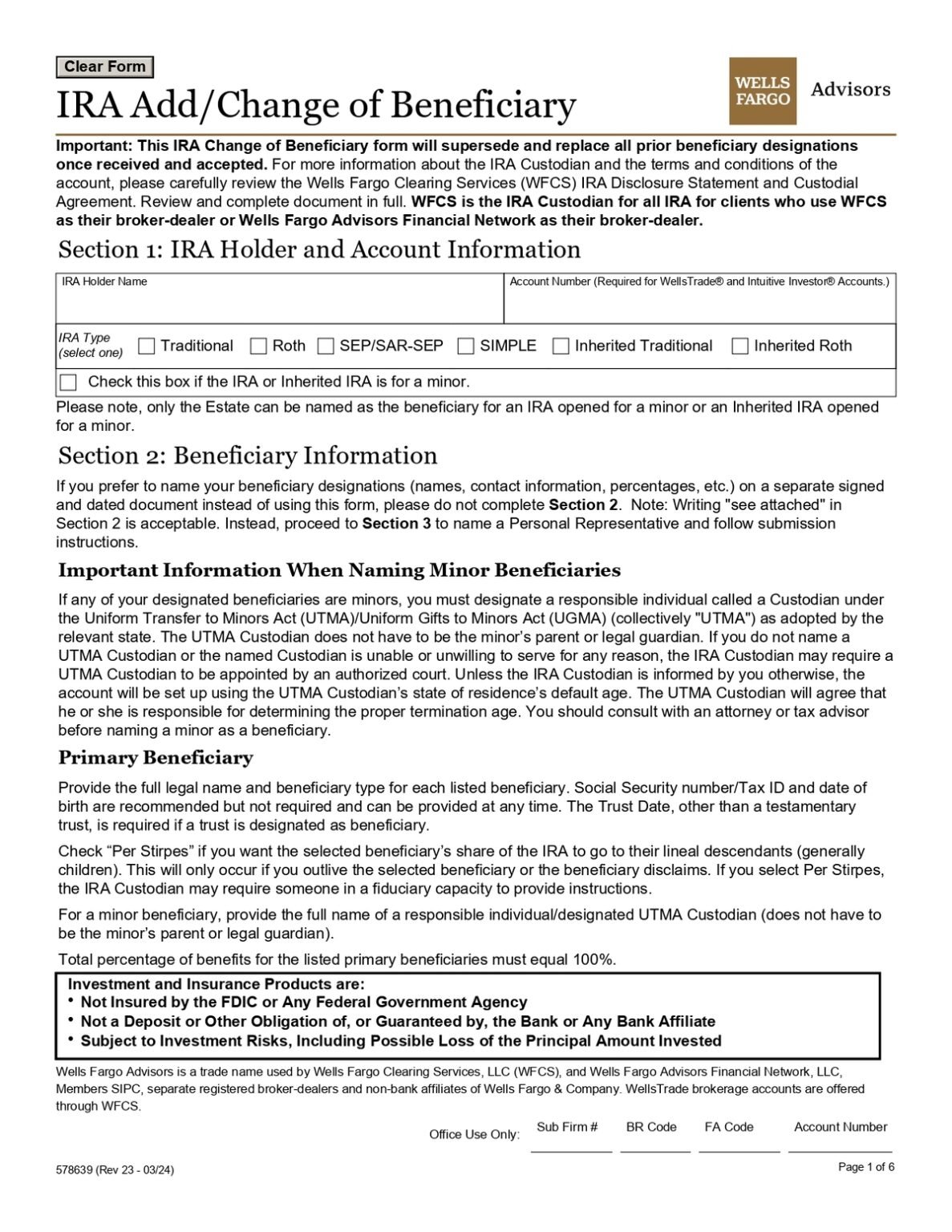 Wells Fargo - IRA Designation or Change of Beneficiary Application Form ...