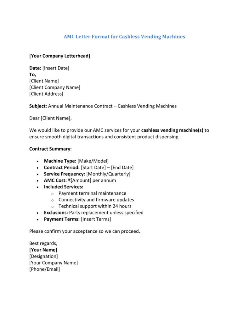 AMC Letter Format for Vending Machine (5 Templates) Download in Word ...