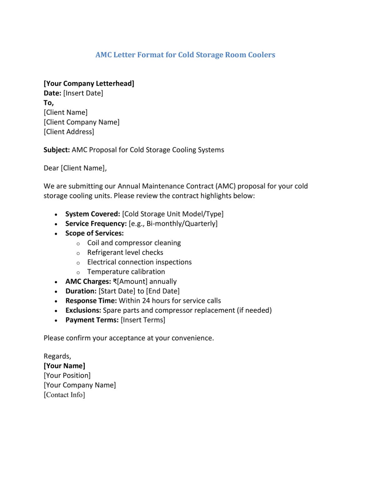 AMC Letter Format for Refrigerator/Cooler (5 Templates) Download in ...