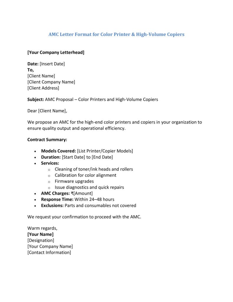 AMC Letter Format for Printer & Photocopier (5 Templates) Download in ...