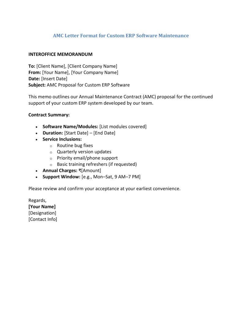 AMC Letter Format for Software Services (5 Templates) Download in Word ...