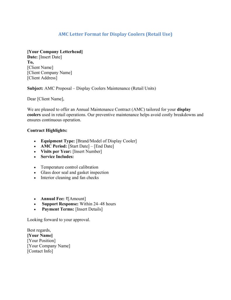 AMC Letter Format for Refrigerator/Cooler (5 Templates) Download in ...
