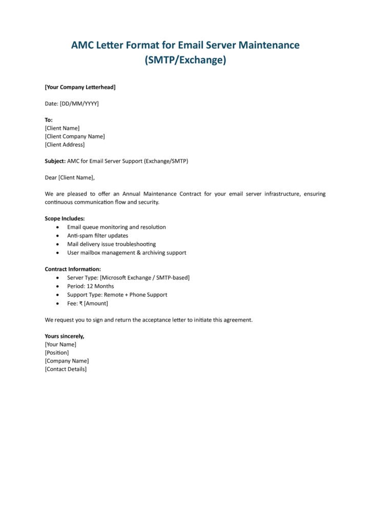 AMC Letter Format for Server Maintenance (5 Templates) in Word (.docx)