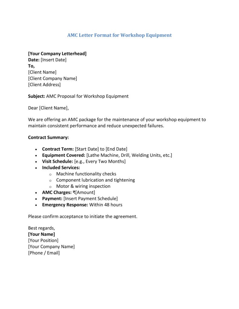 AMC Letter Format for Machine or Industrial Machinery (5 Templates ...