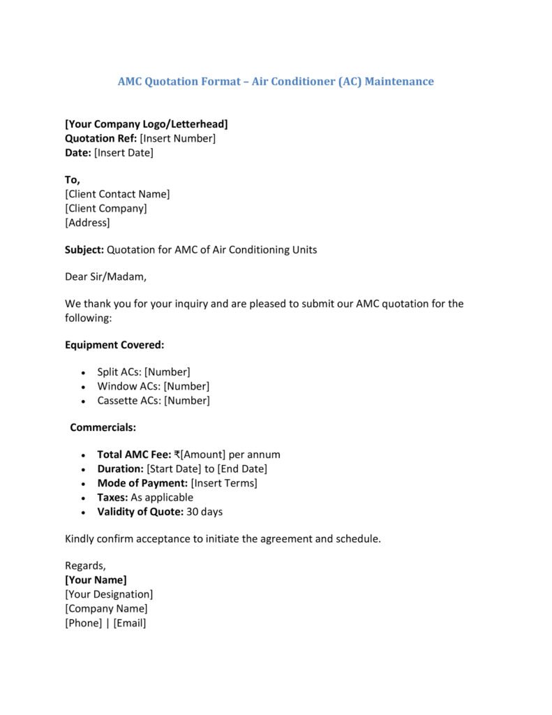 AMC Letter Format for Quotation (5 Templates) Download in Word (.docx)