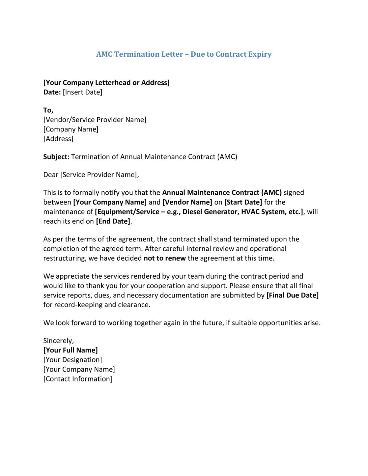 AMC Letter Format for Termination (5 Templates) Download in Word (.docx)