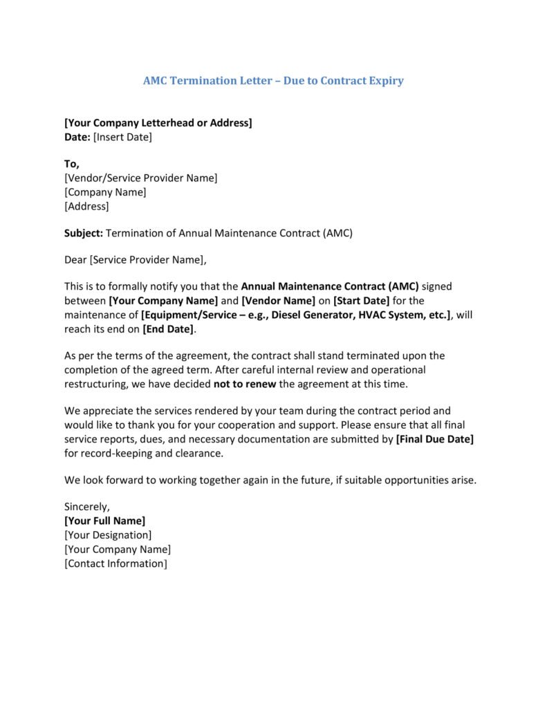 AMC Letter Format for Termination (5 Templates) Download in Word (.docx)