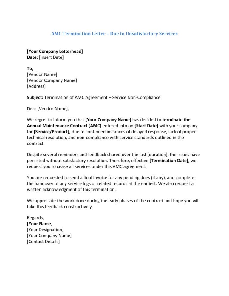 AMC Letter Format for Termination (5 Templates) Download in Word (.docx)