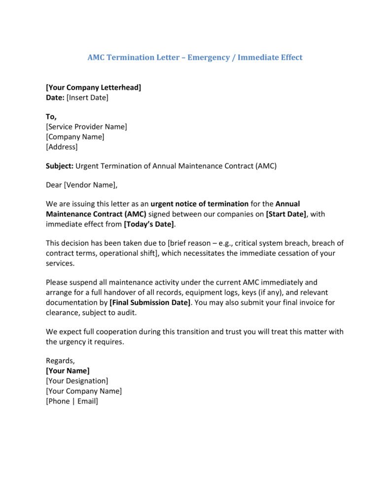 AMC Letter Format for Termination (5 Templates) Download in Word (.docx)