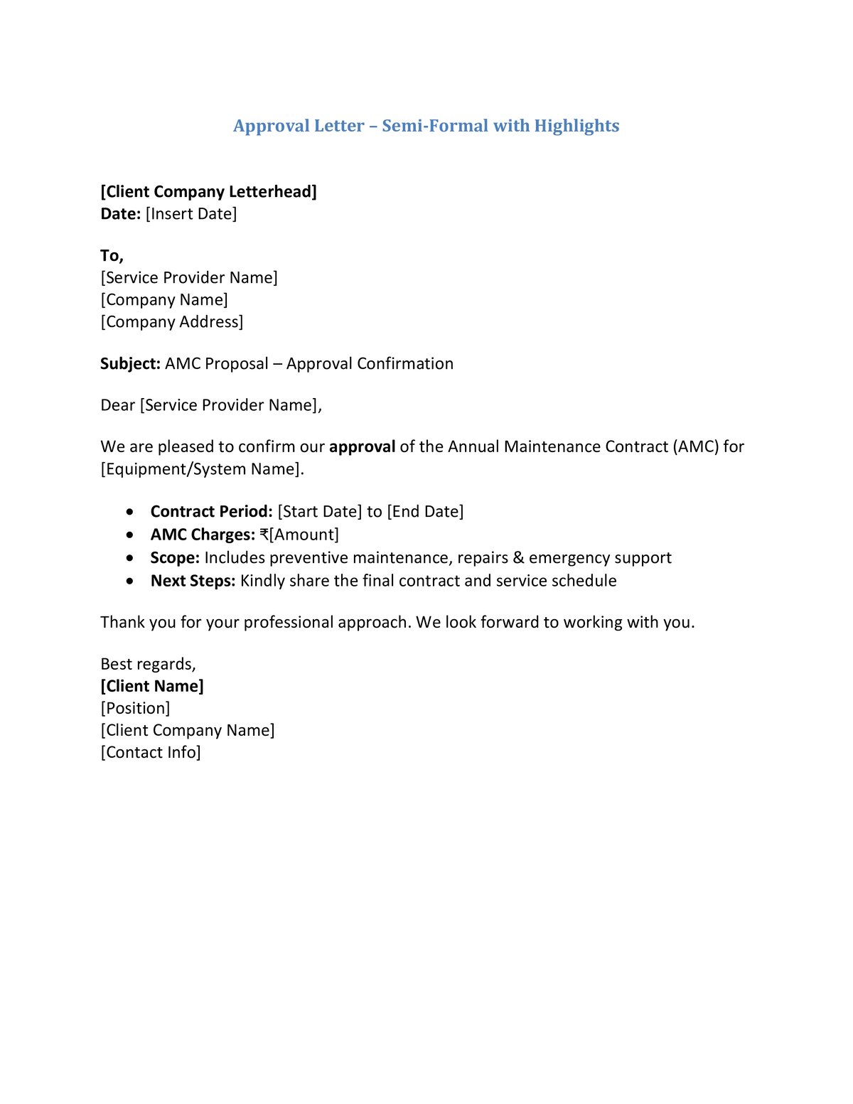 AMC Letter Format for Approval/acceptance (5 Templates) Download in ...