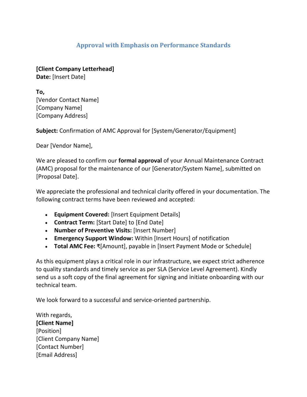 AMC Letter Format for Approval/acceptance (5 Templates) Download in ...