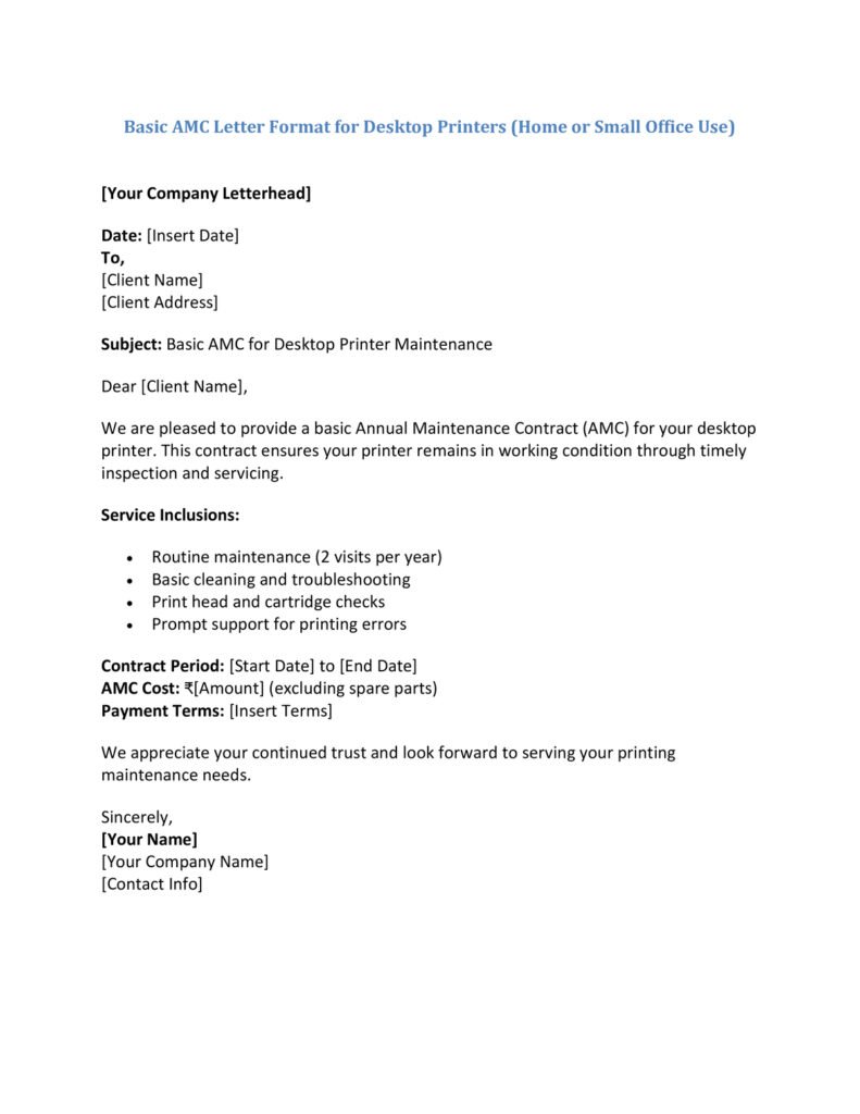 AMC Letter Format for Quotation (5 Templates) Download in Word (.docx)