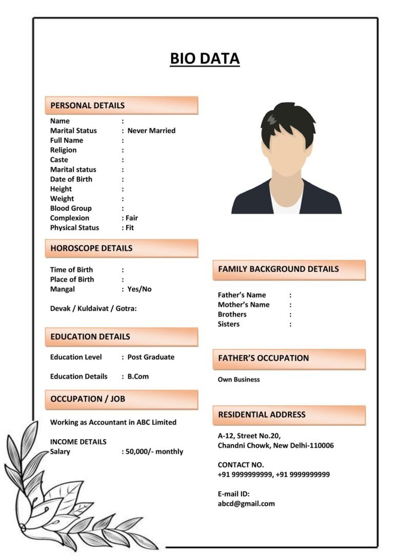 Biodata Format for Teacher/Professor (Download Word .docx)