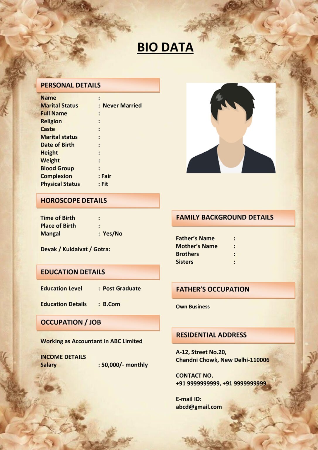 Biodata Format for Teacher/Professor (Download Word .docx)