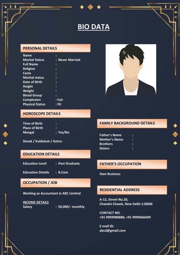 Biodata Format with Caste & Gotra Info (Download Word .docx)