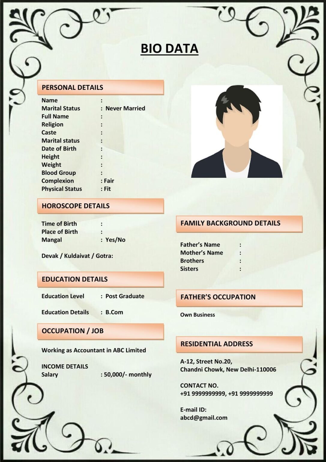Biodata Template with Editable Background Color (Download Word .docx)