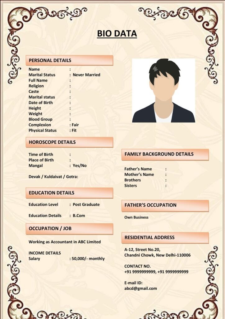 Download - Marriage Biodata Samples (Word-PDF) Editable