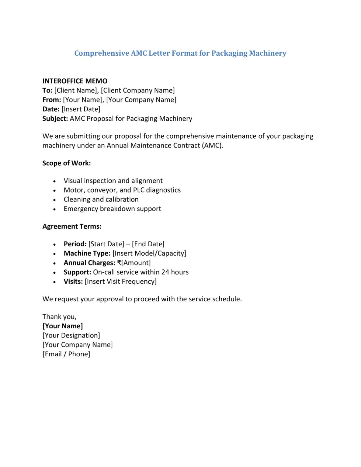 AMC Letter Format for Machine or Industrial Machinery (5 Templates ...