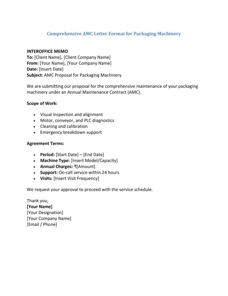 AMC Letter Format for Machine or Industrial Machinery (5 Templates ...