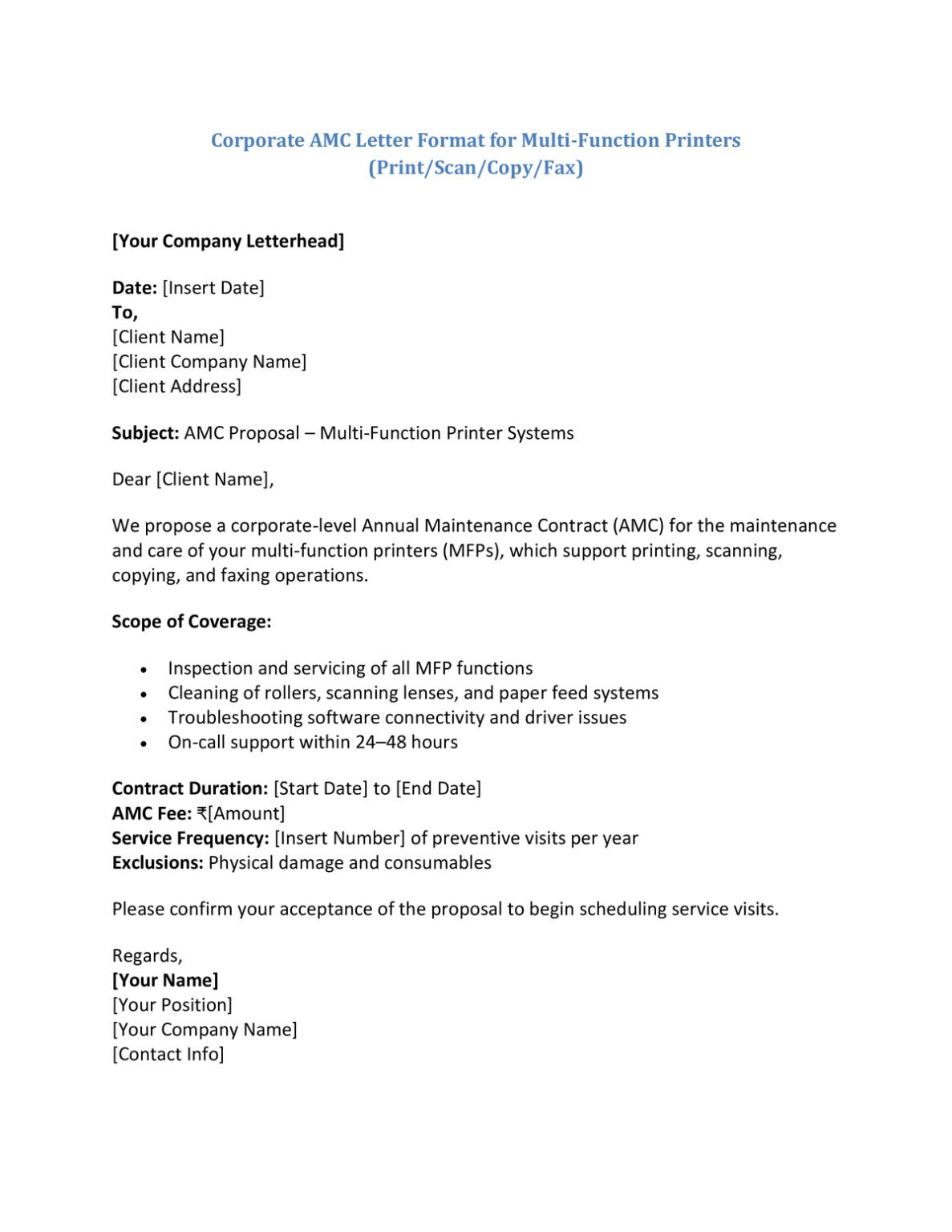 AMC Letter Format for Printer & Photocopier (5 Templates) Download in ...