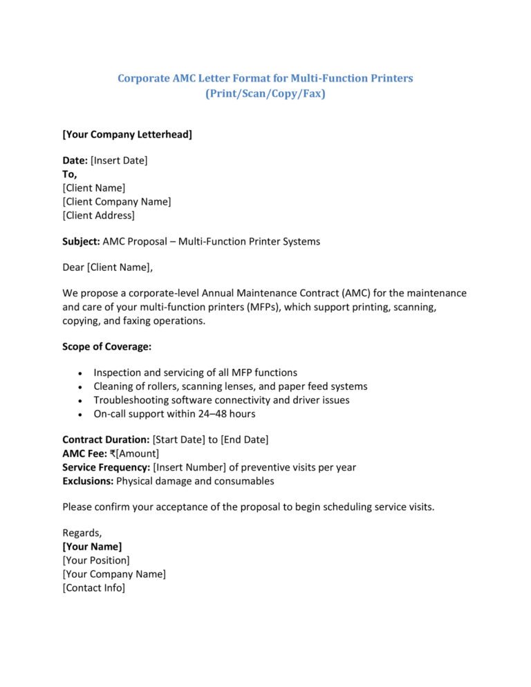 AMC Letter Format for Printer & Photocopier (5 Templates) Download in ...