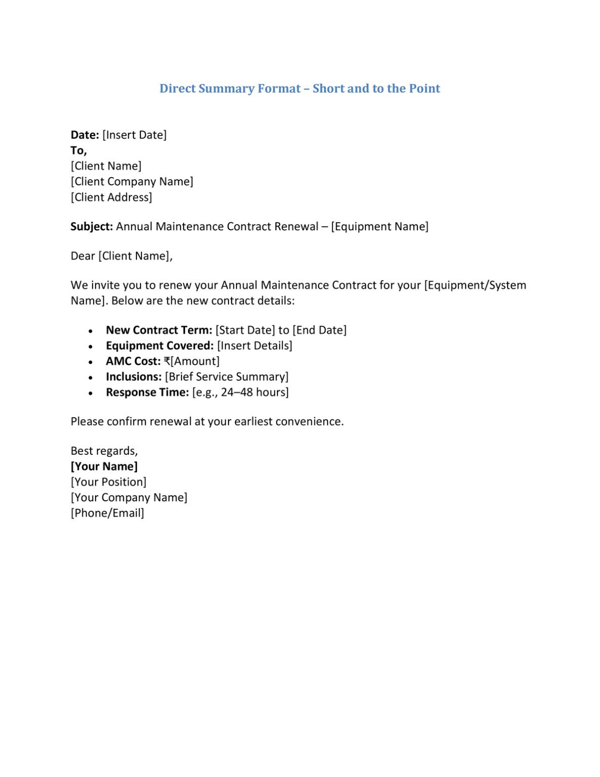 AMC Letter Format for Renewal (5 Templates) Download in Word (.docx)