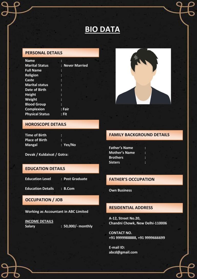 Biodata Format for Teacher/Professor (Download Word .docx)