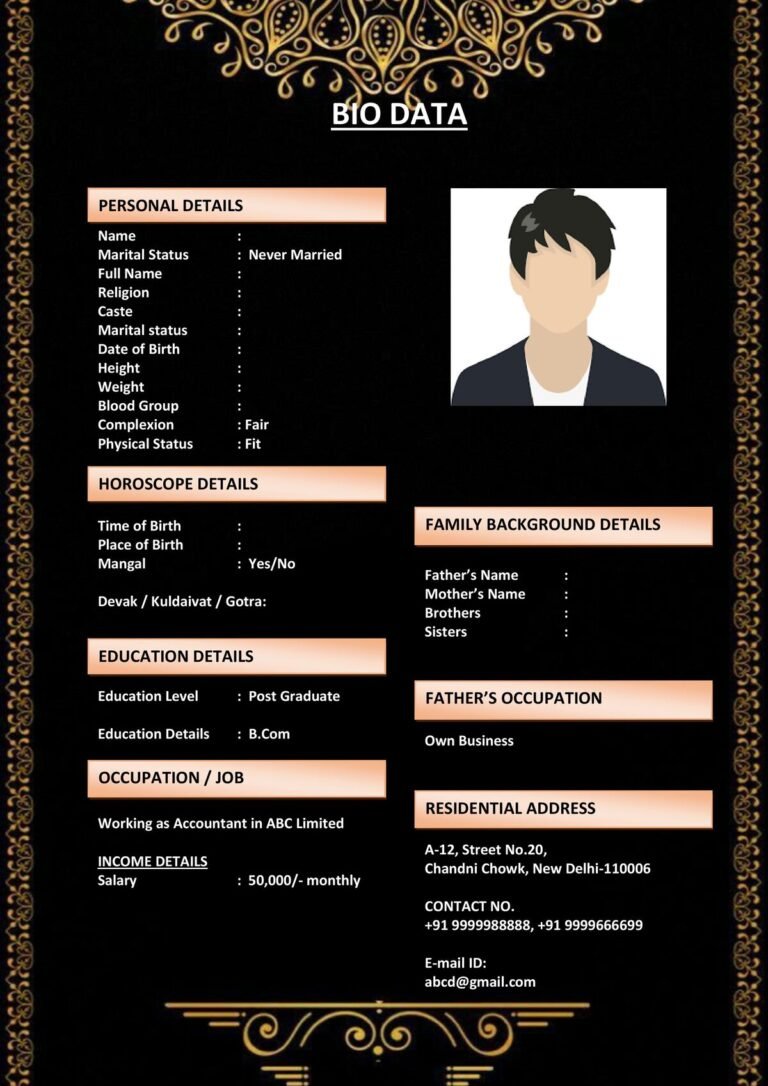 New Biodata Template of Marriage (Word & PDF) Download