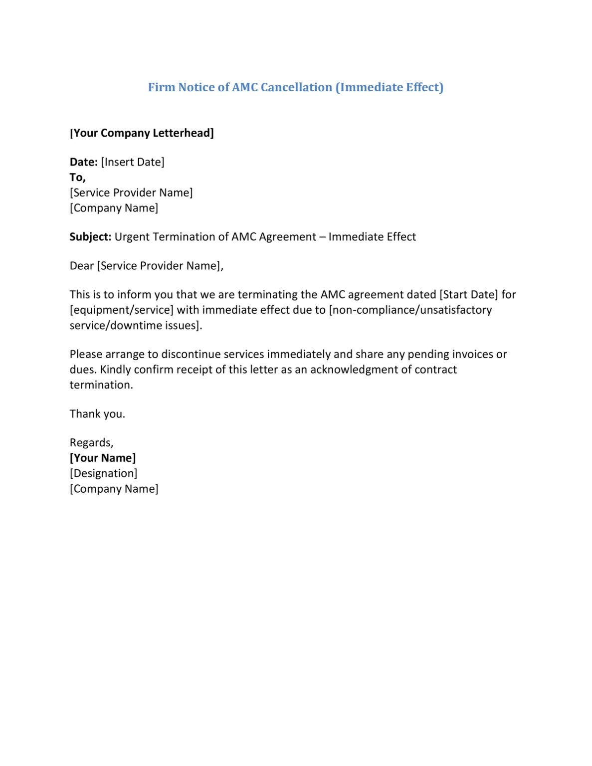AMC Letter Format for Cancellation/Termination (5 Templates) Download ...