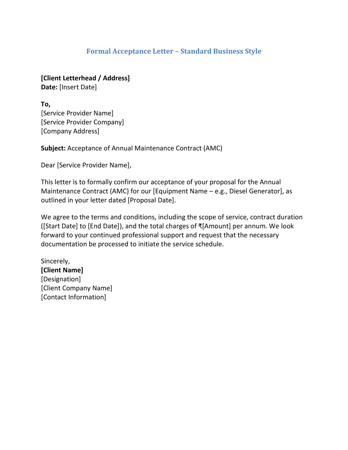 AMC Letter Format for Approval/acceptance (5 Templates) Download in ...