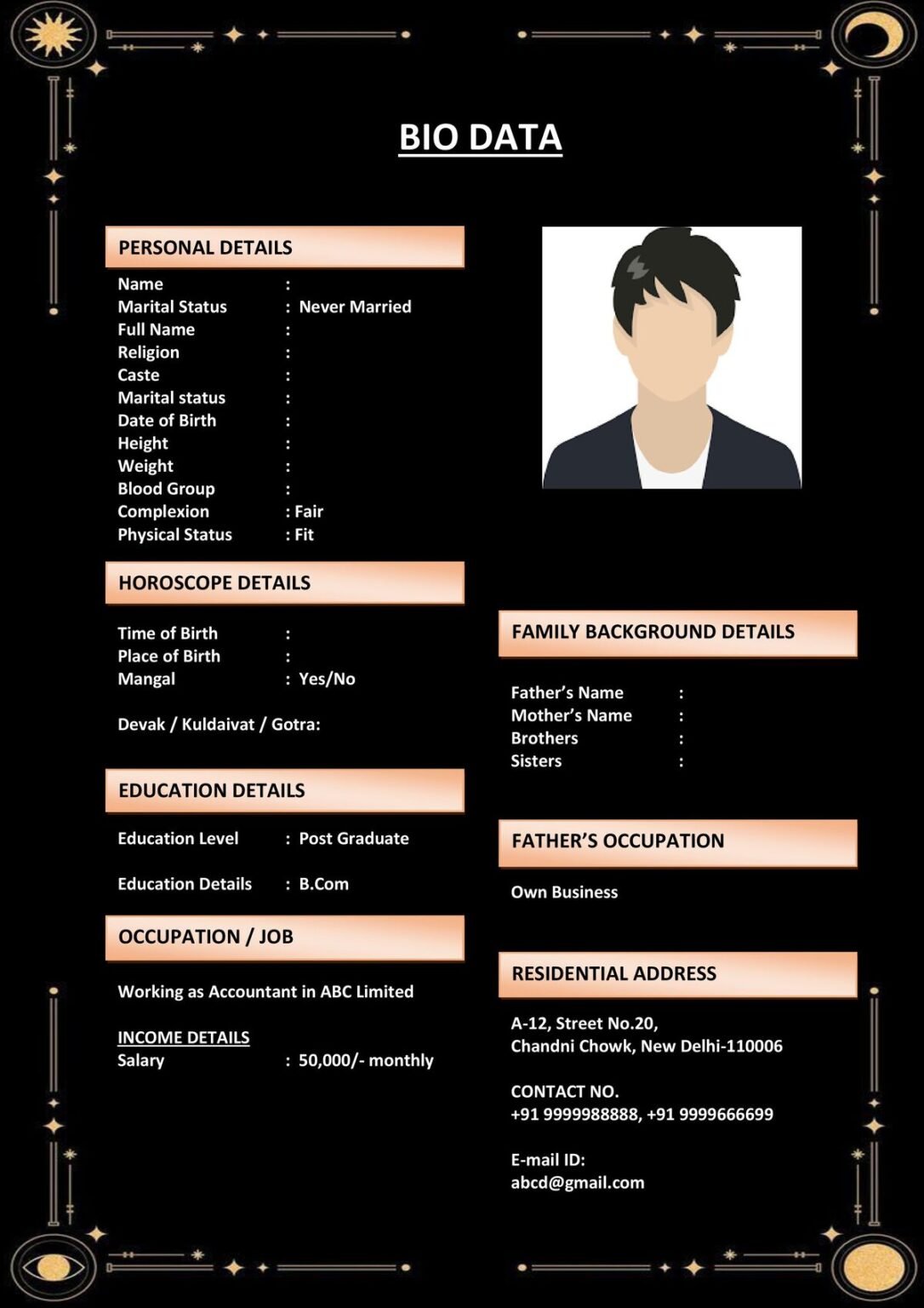 Jain Marriage Biodata Sample in Word (Download Word .docx)