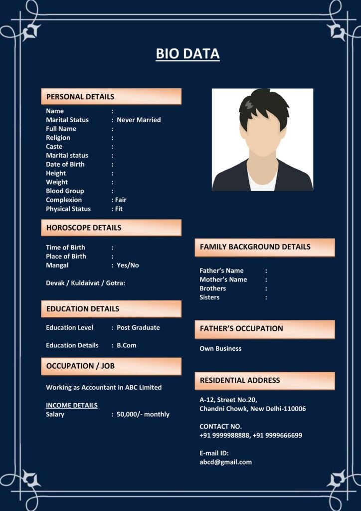 Latest Shaadi Biodata Sample in Word (Download Word .docx)