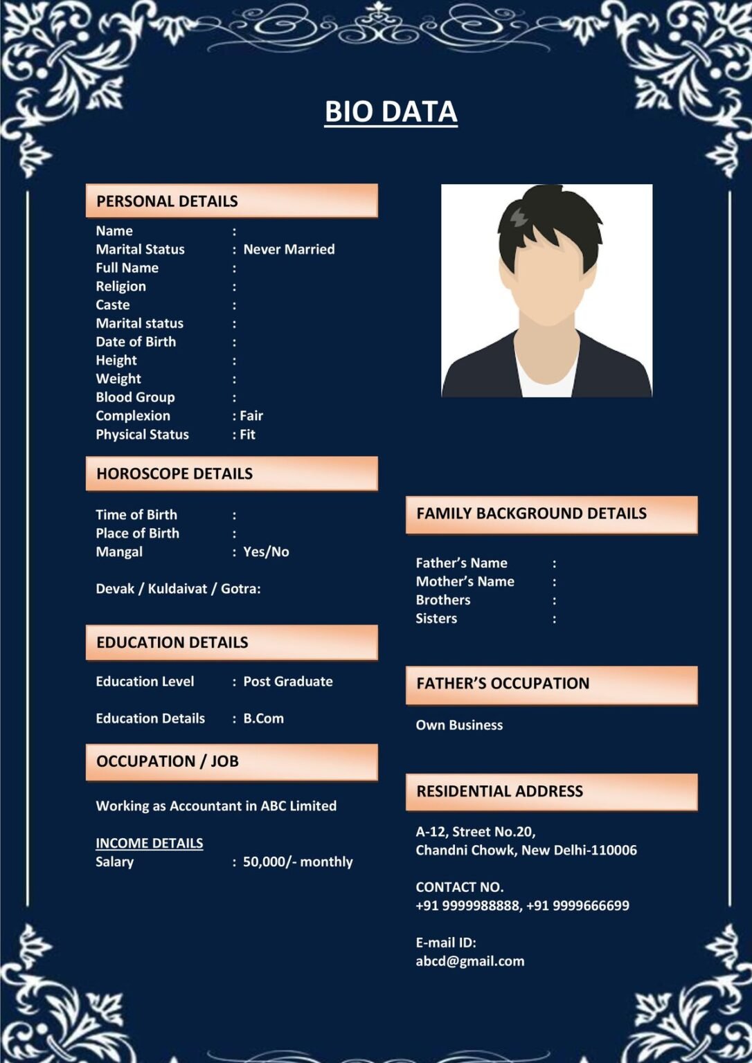Biodata Format for Teacher/Professor (Download Word .docx)